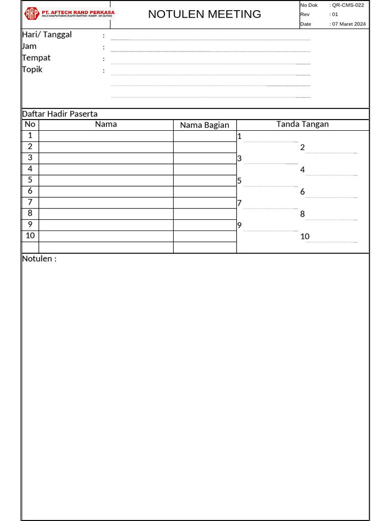 Notulen Meeting | PDF
