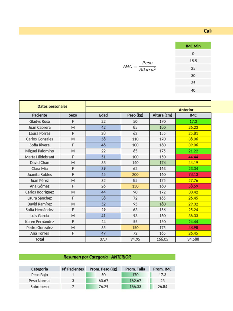 Ejemplo de Excel | PDF | Obesidad | Índice de masa corporal