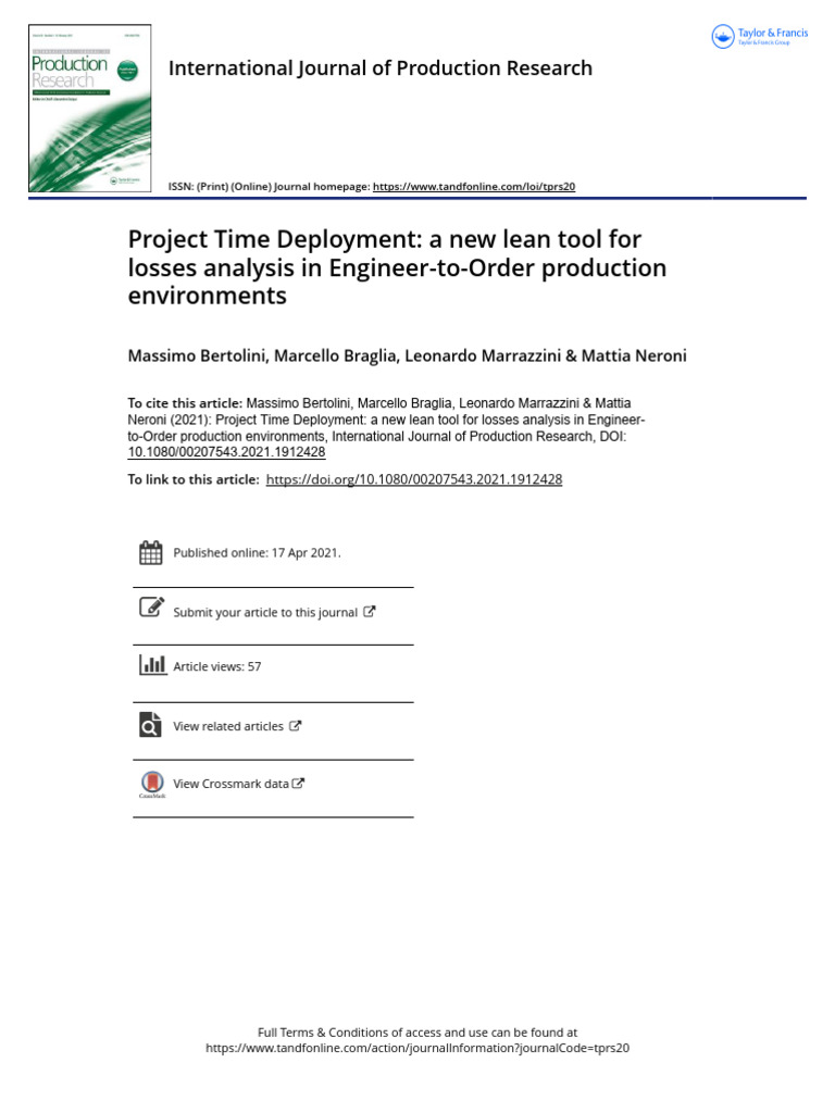 Project Time Deployment - A New Lean Tool For Losses Analysis in ...