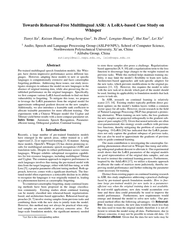 Towards Rehearsal-Free Multilingual ASR - A LoRA-based Case Study On ... Towards Rehearsal-Free Multilingual ASR - A LoRA-based Case Study On ...