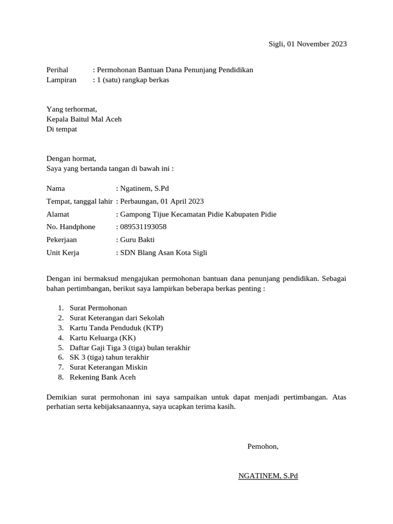 12 - Contoh Surat Permohonan Beasiswa | PDF