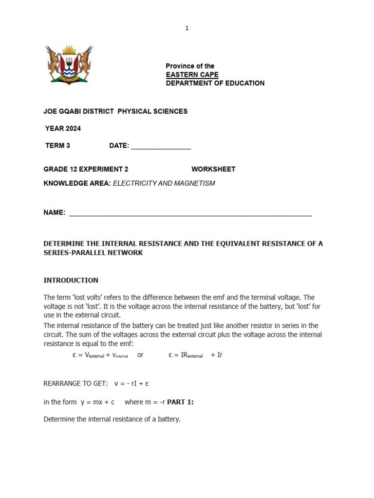 Grade 12 Expt 2 Internal Resistance Prac | PDF | Voltage | Teaching ...