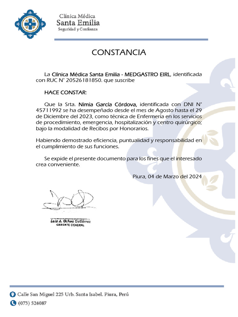 CONSTANCIA - TEC ENFER NIMIA GARCIA CORDOVA | PDF