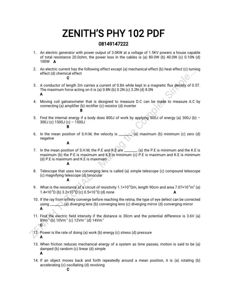 ZENITH PHY 102 PRINTED | PDF
