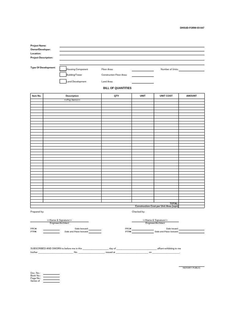 Form 2024 - 047 - Bill of Quantities | PDF