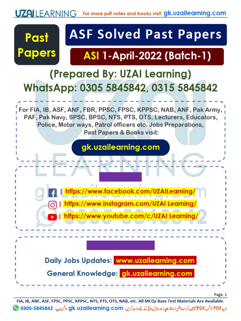 ASF ASI Solved Past Papers 01-April-2022 Batch-01, Prepared by UZAI ...