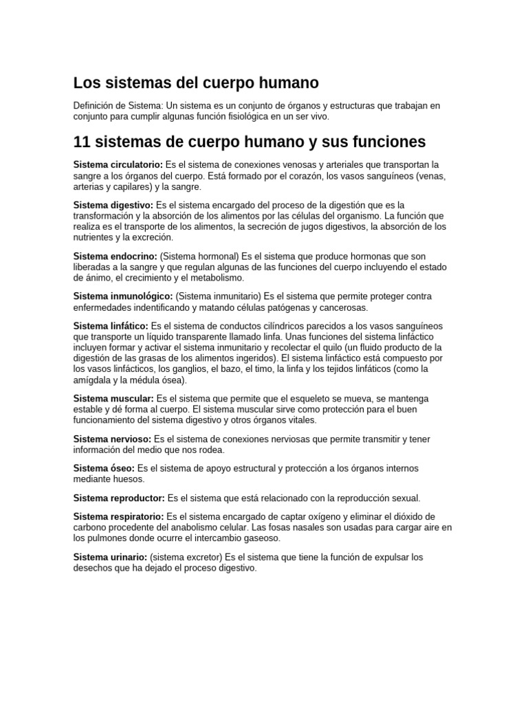 Los Sistemas Del Cuerpo Humano | PDF