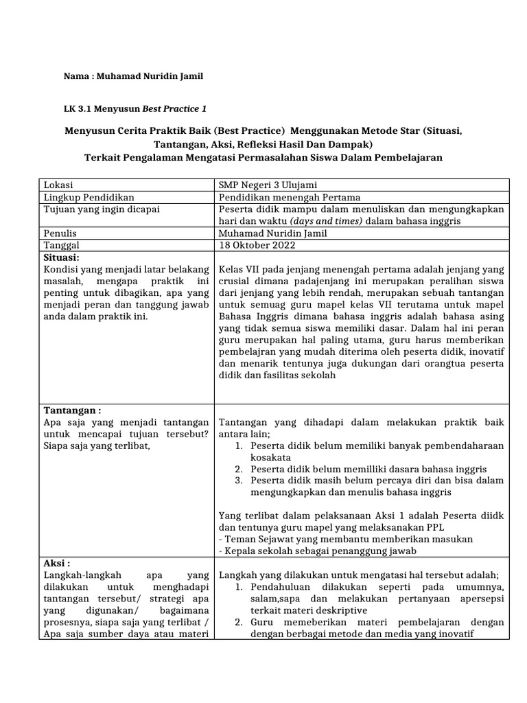 Best Practice M Nuridin Jamil | PDF | Languages | Foreign Language Studies