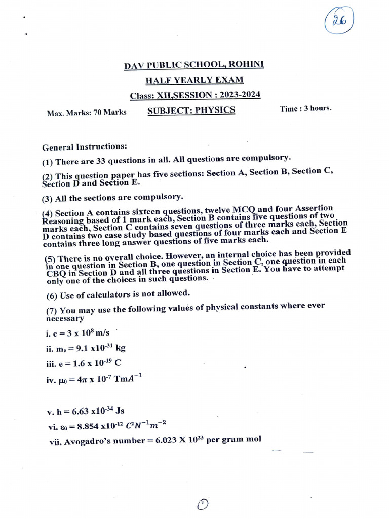 Xii Dav Half Yearly | PDF