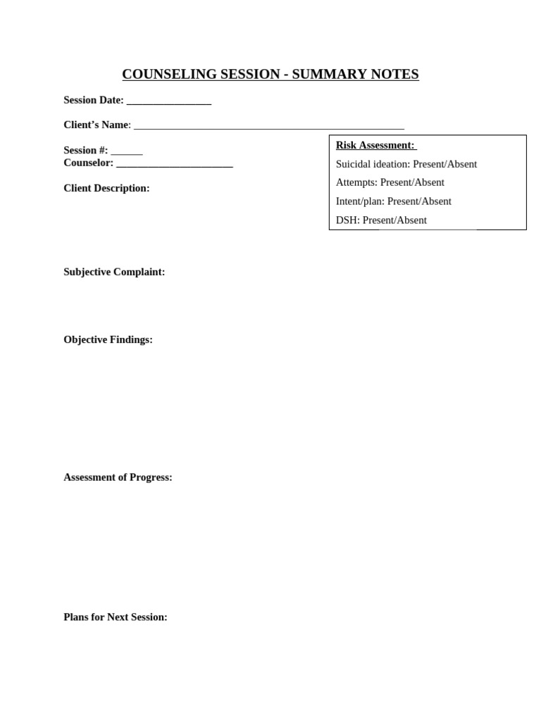 Counseling Session Summary Notes Template | PDF