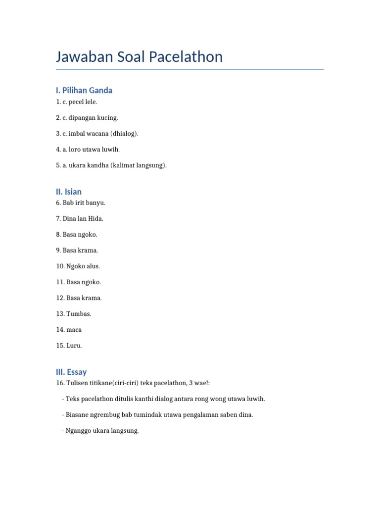 Jawaban Soal Pacelathon | PDF