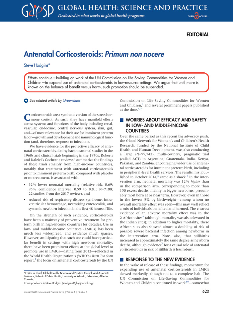 Antenatal Corticosteroids - Primum Non Nocere | PDF