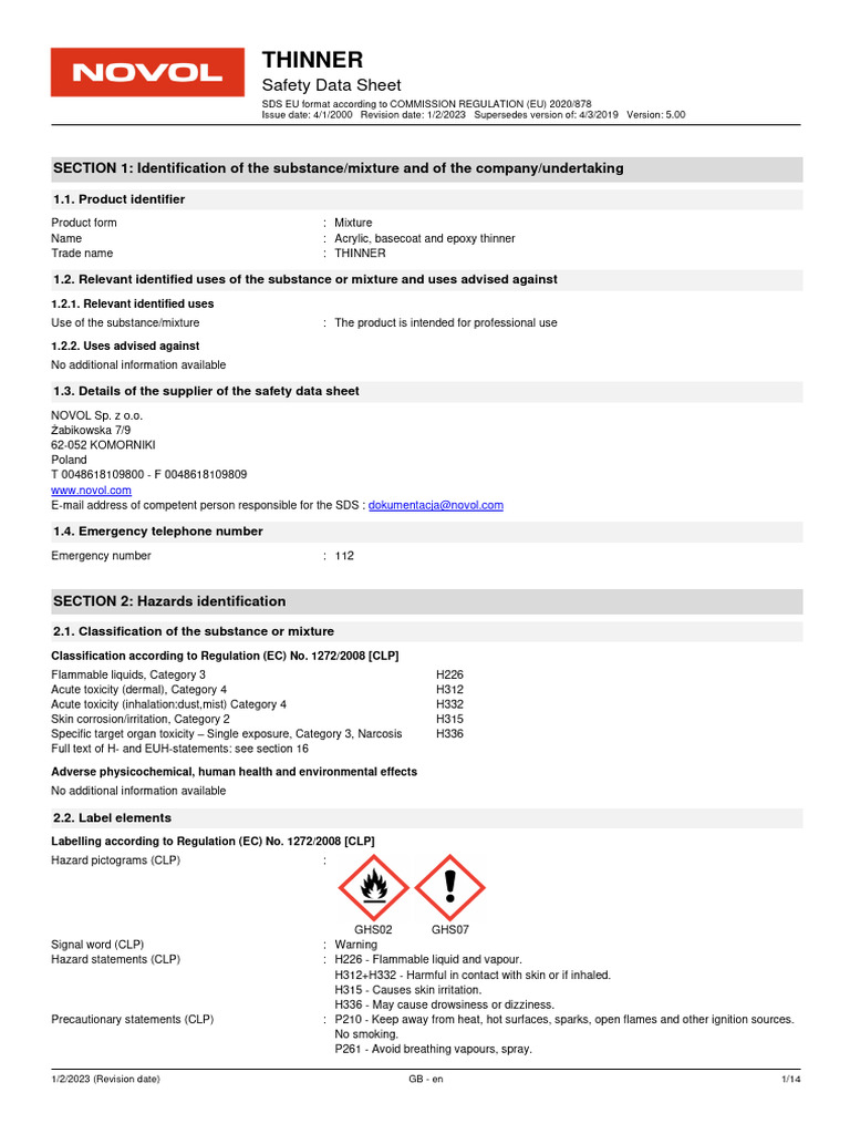 En SDS 6 01 Thinner | PDF