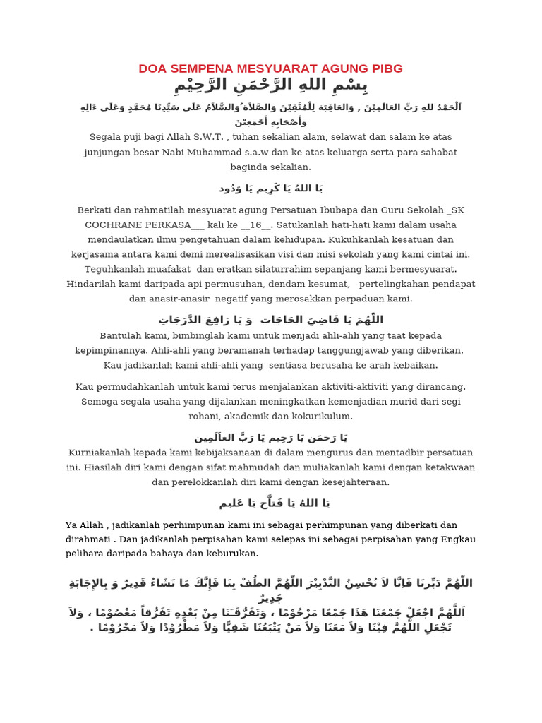 DOA MESYUARAT PIBG 2 | PDF