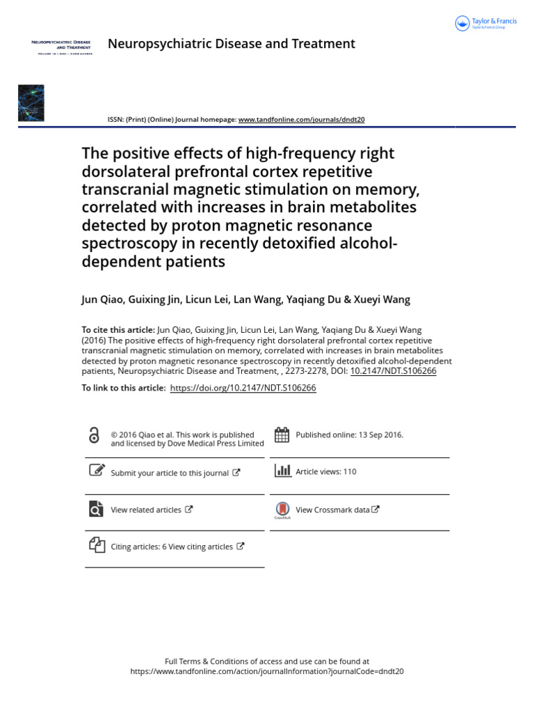 The Positive Effects of High-Frequency Right Dorsolateral Prefrontal Cortex Repetitive ...