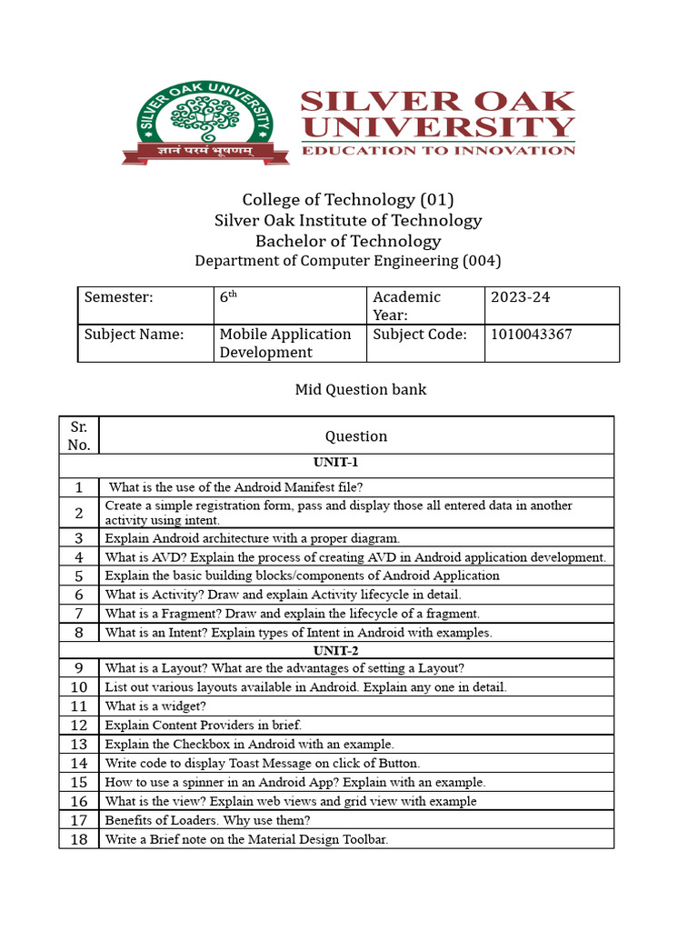 Mid sem Question Bank Mad.docx | PDF