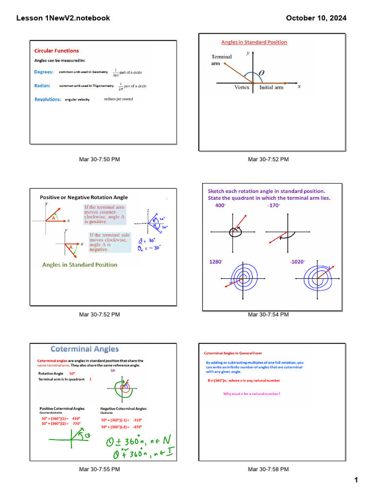 Unit Circle Lesson 1 - Oct 10 | PDF | Euclid | Angle
