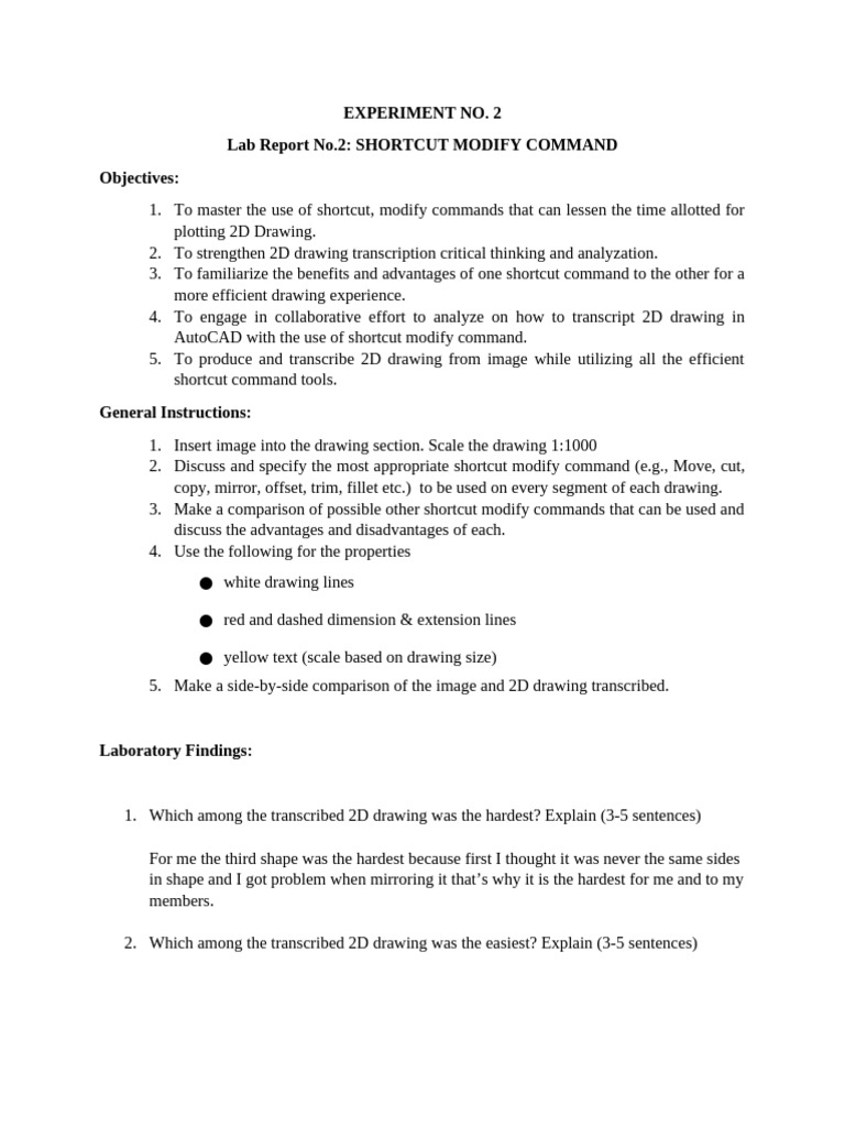 Autocad 2d Activity 2 Report Moreno Jay | PDF