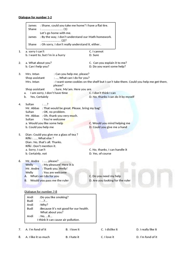 Soal Bahasa Inggris Kelas 7 Semester 2 Latihan Uts 3 | PDF