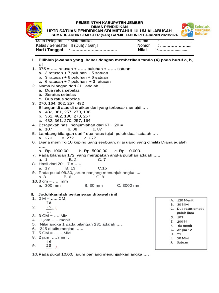 MTK Kumer Kelas 2 | PDF
