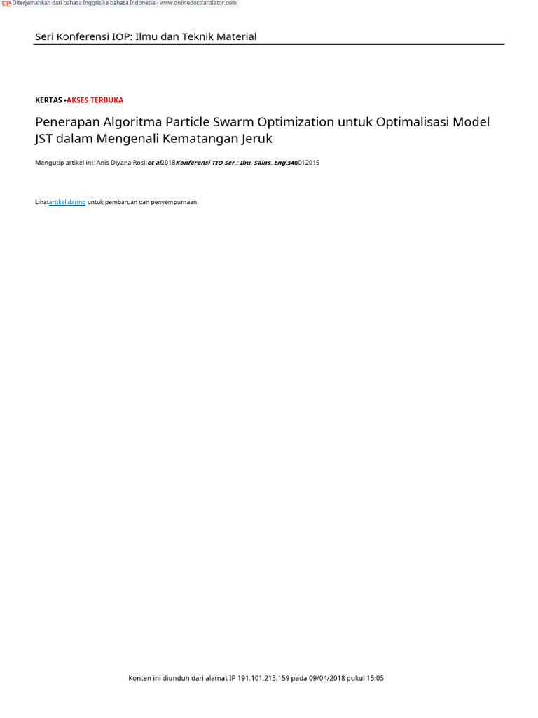 Application of Particle Swarm Optimization Algorit - En.id | PDF
