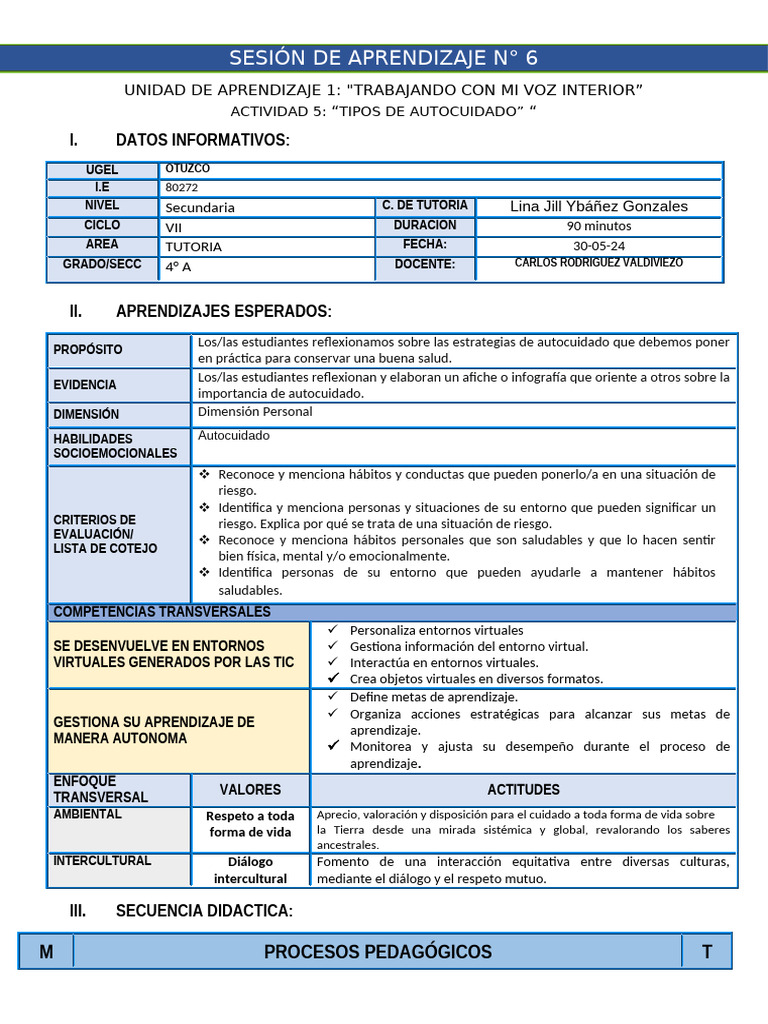 Sesión de Aprendizaje N 07 | PDF | Aprendizaje | Evaluación