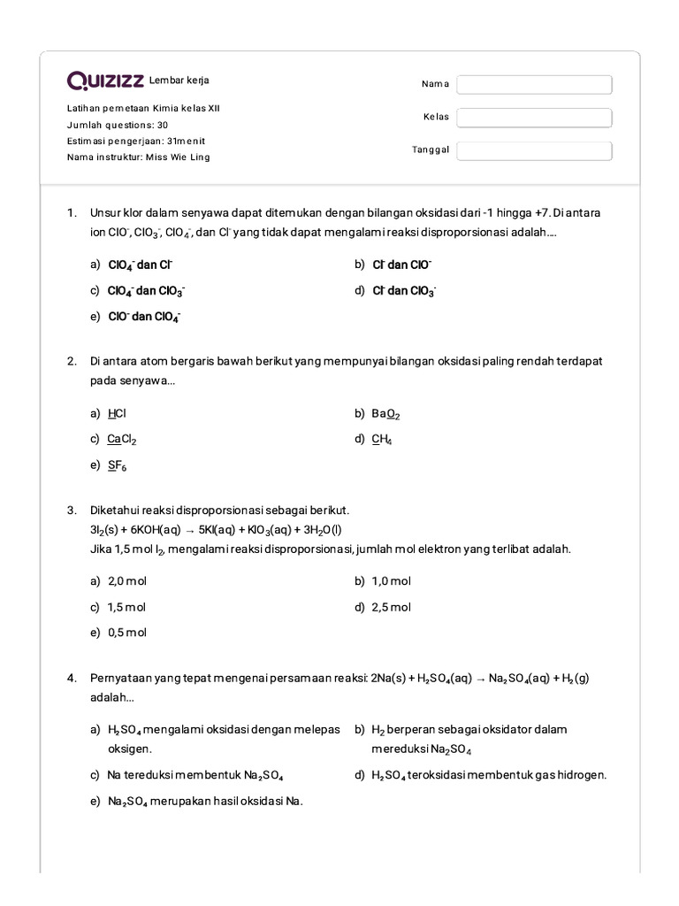 Latihan Pemetaan Kimia Kelas XII - Quizizz | PDF