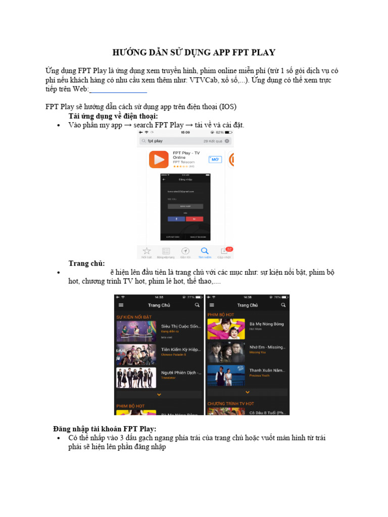 Huong Dan Su Dung App FPT Play | PDF