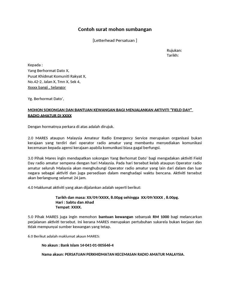 Contoh Surat Minta Sumbangan | PDF