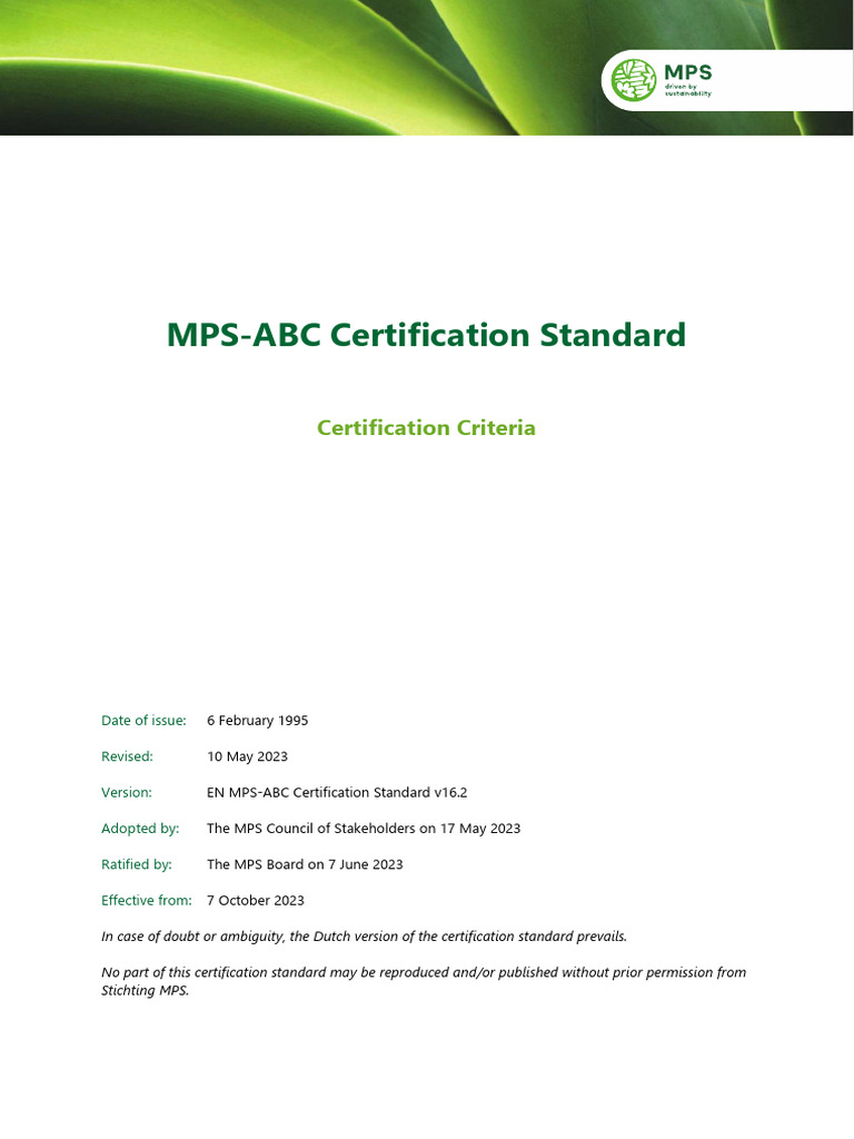 EN Certification Standard MPS ABC v16.2 Certification Criteria | PDF