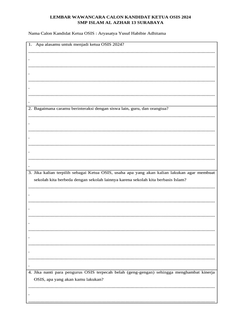 Form Wawancara Ketua OSIS | PDF