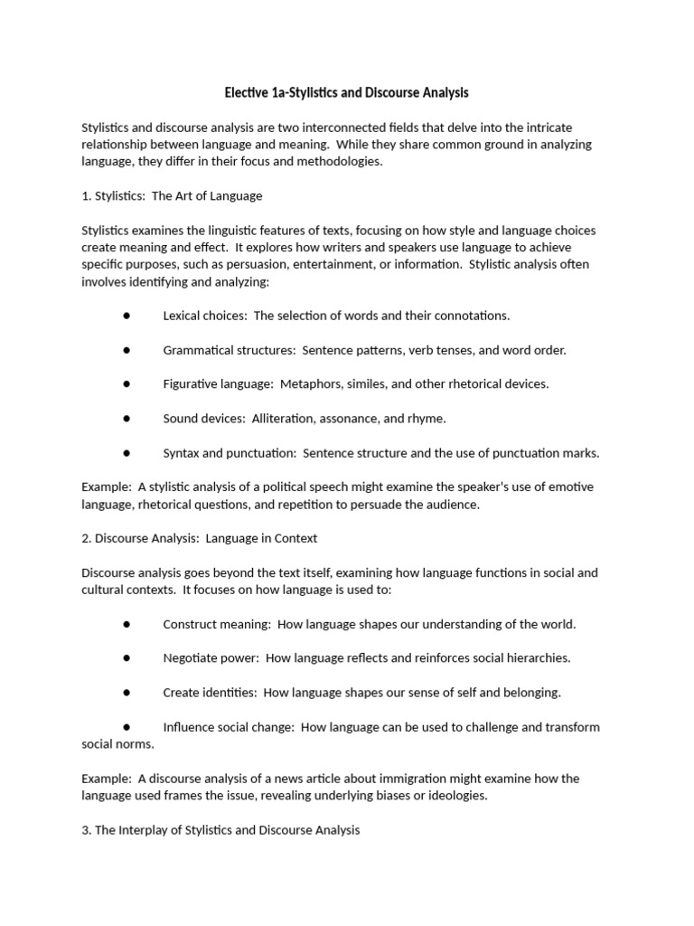 Stylistics & Discourse Analysis Guide | PDF | Linguistics | Analysis