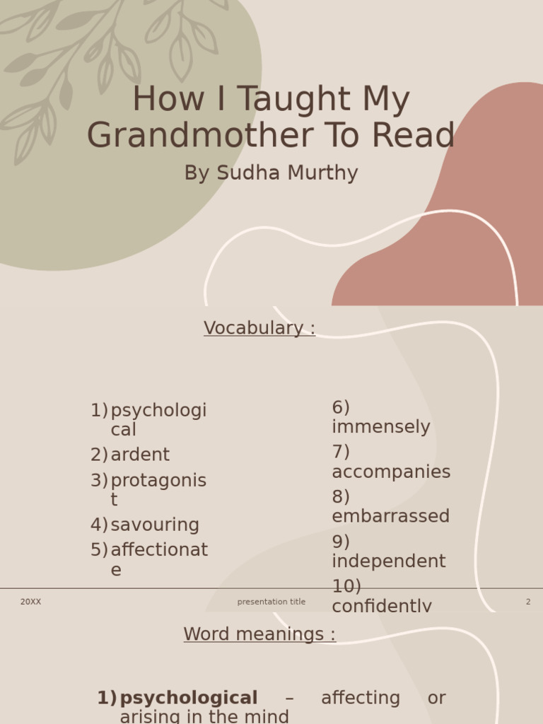 English - How I Taught My Grandmother To Read (Notes) | PDF