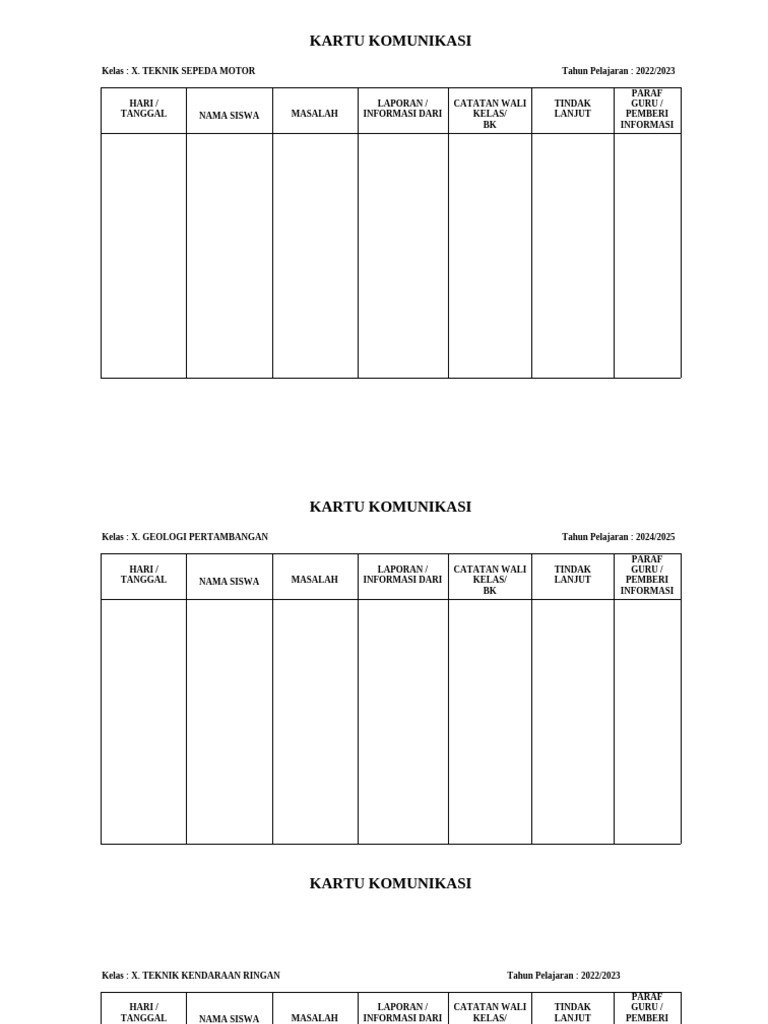 Format Kartu Komunikasi | PDF