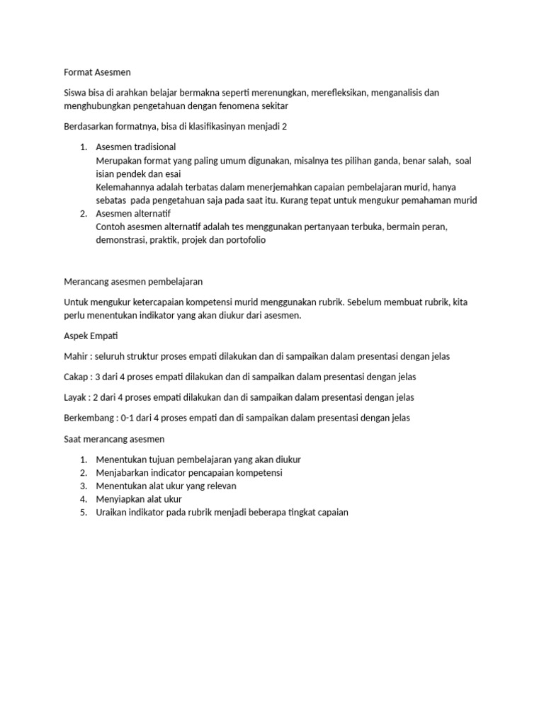 Format Asesmen Dan Merancang Asesmen Pembelajaran | PDF