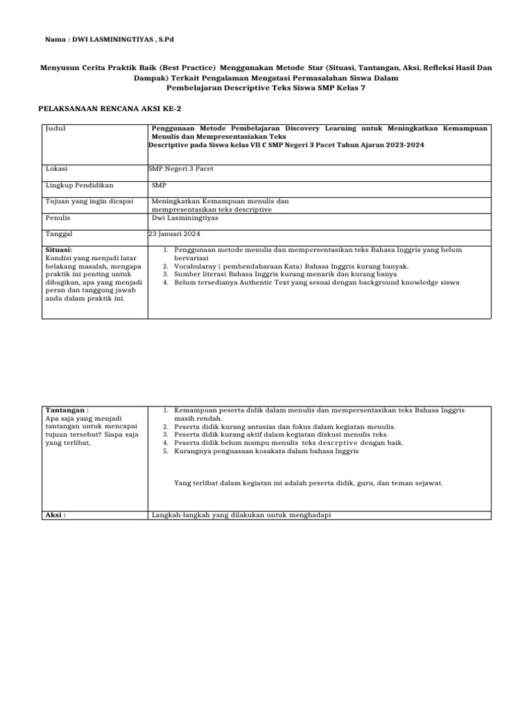 Best Practice Siklus 2 (Dwi L) | PDF | Career & Growth | Language Arts ...