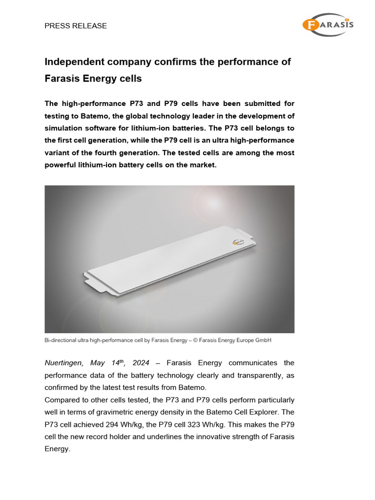 Farasis Energy Cells Tested | PDF