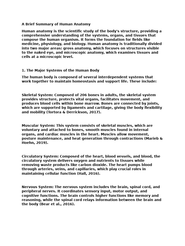 Human Anatomy Summary | PDF