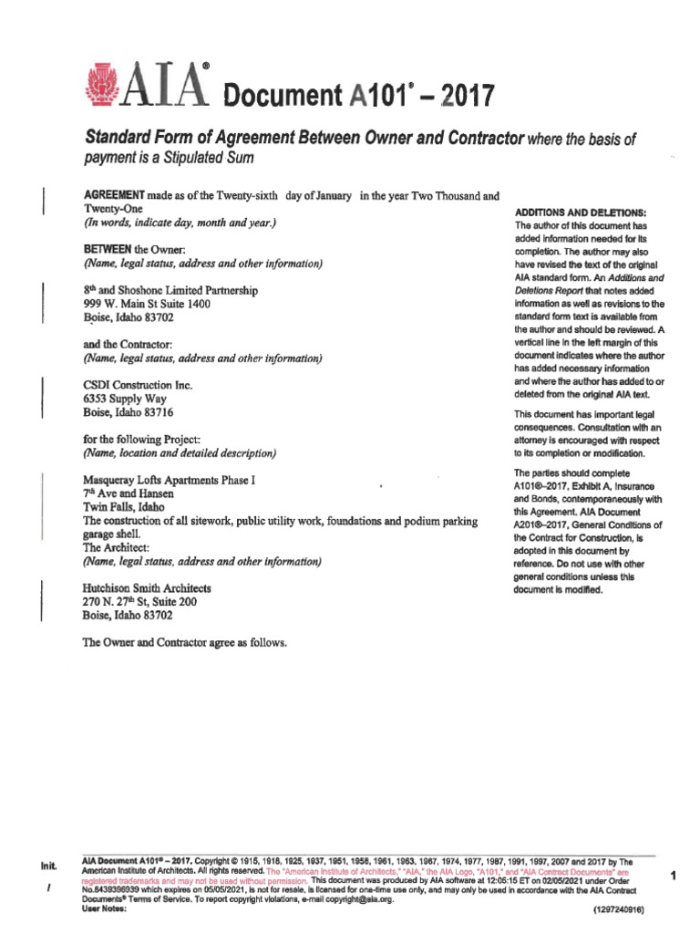 A101-2017 Masqueray Lofts - Final Executed | PDF