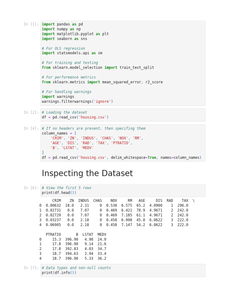 Implementing OLS Regression On Boston Housing Secondary Dataset. Also Check The Data For Missing ...