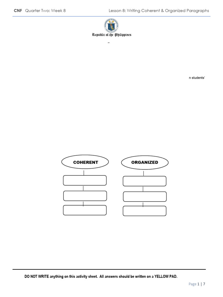 CNF Lesson 8 Writing Coherent and Organized Paragraphs | PDF