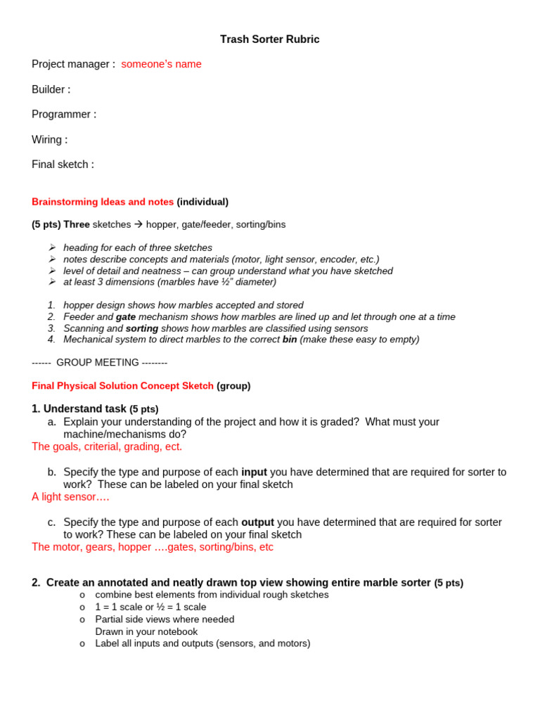 Trash Sorter Rubric | PDF