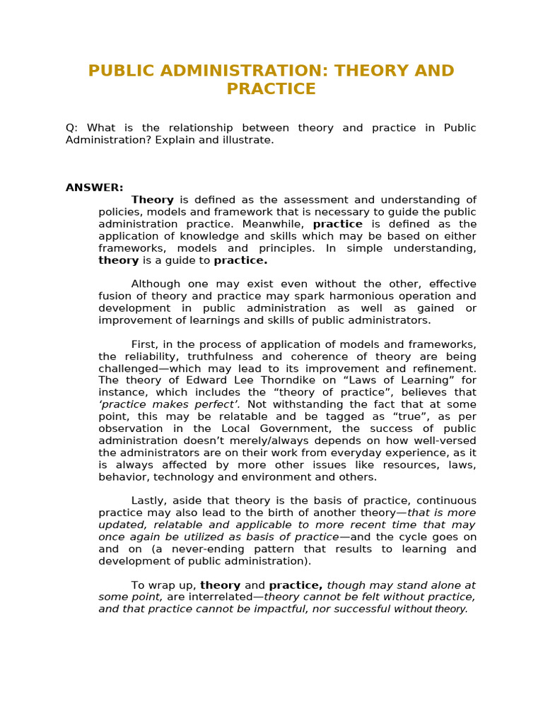 Theory and Practice in Public Administration | PDF