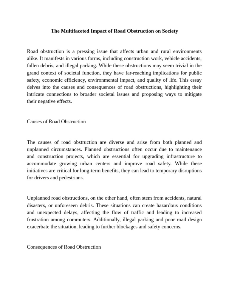 The Multifaceted Impact of Road Obstruction On Society | PDF