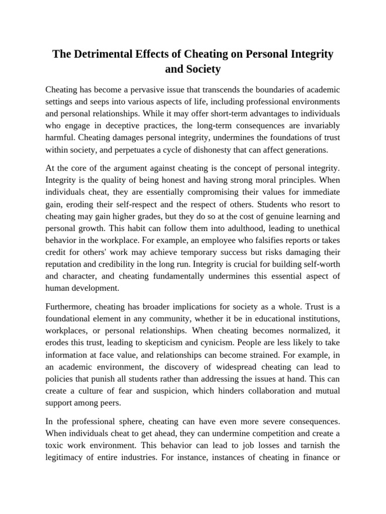 The Detrimental Effects of Cheating On Personal Integrity and Society | PDF