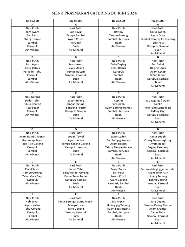 Menu Catering Bu Rini | PDF