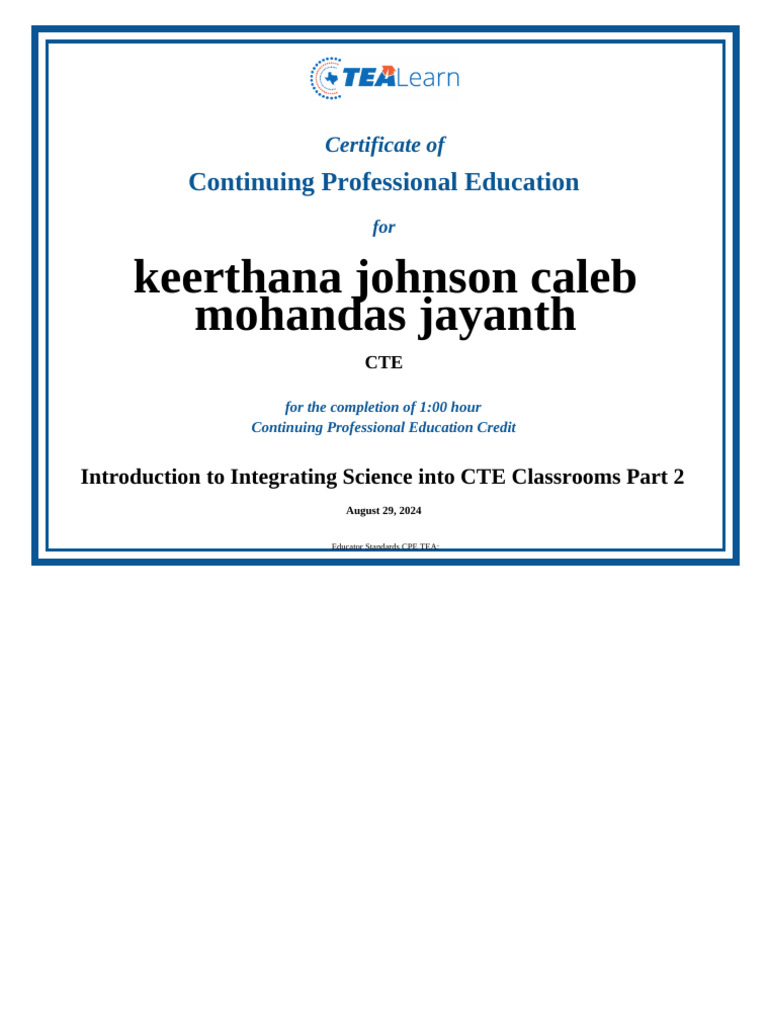 Introduction To Integrating Science Into Cte Classrooms Part 2 Keerthana Johnson Caleb Mohandas ...