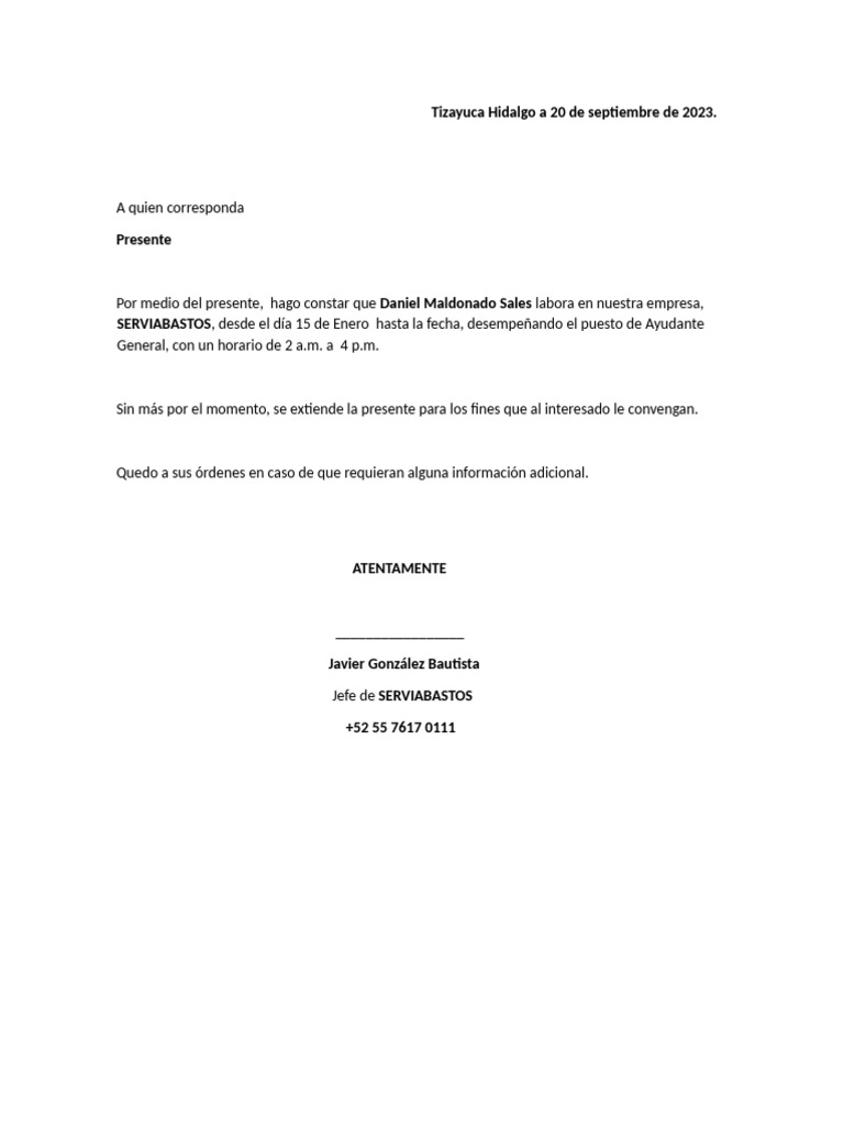 Carata Laboral | PDF