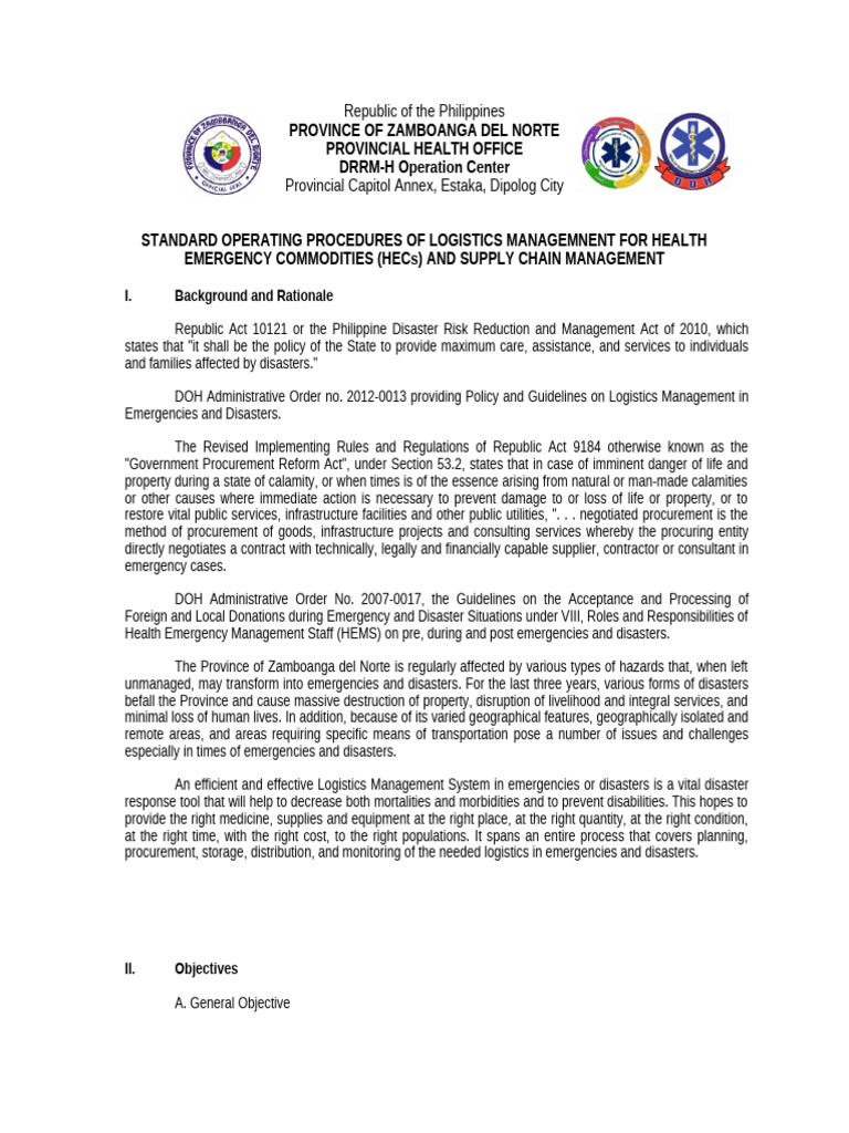 DRRM-H HECS Logistics Management SOP | PDF | Warehouse | Logistics