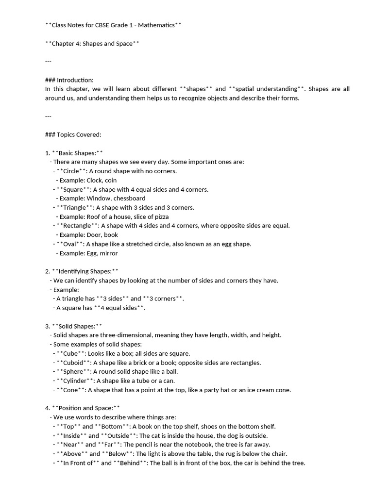 Class Notes For CBSE - Grade 1 - Maths - Chapter 04 | PDF